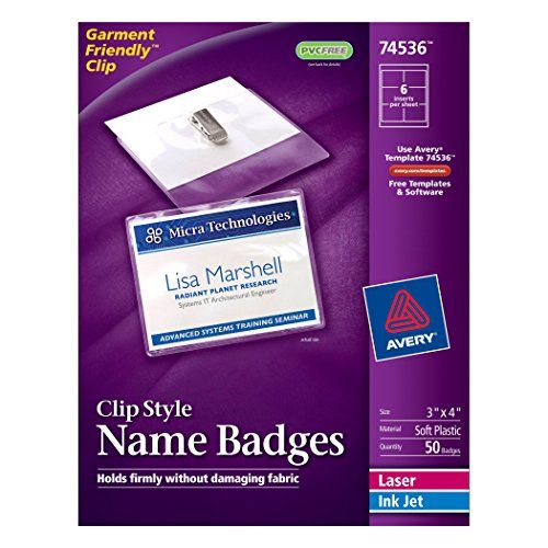 Avery 74536 Garment Friendly Clip Style Name Badges 3 X 4 Inches 